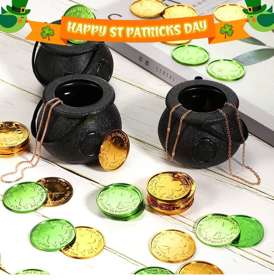St. Patrick's Lucky Coins Plastic Shamrock Leprechaun Clover Coins for ...