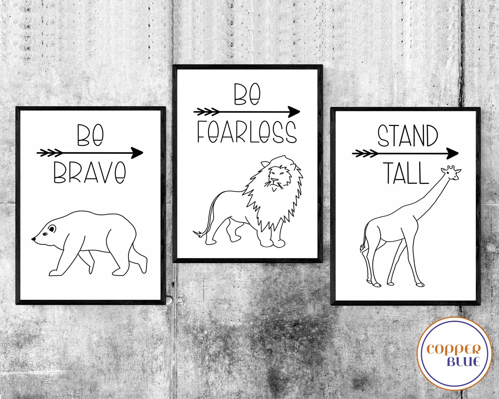 Set of 3 Be Brave, Stand Tall, Be Fearless Hand Lettered Playroom Print ...