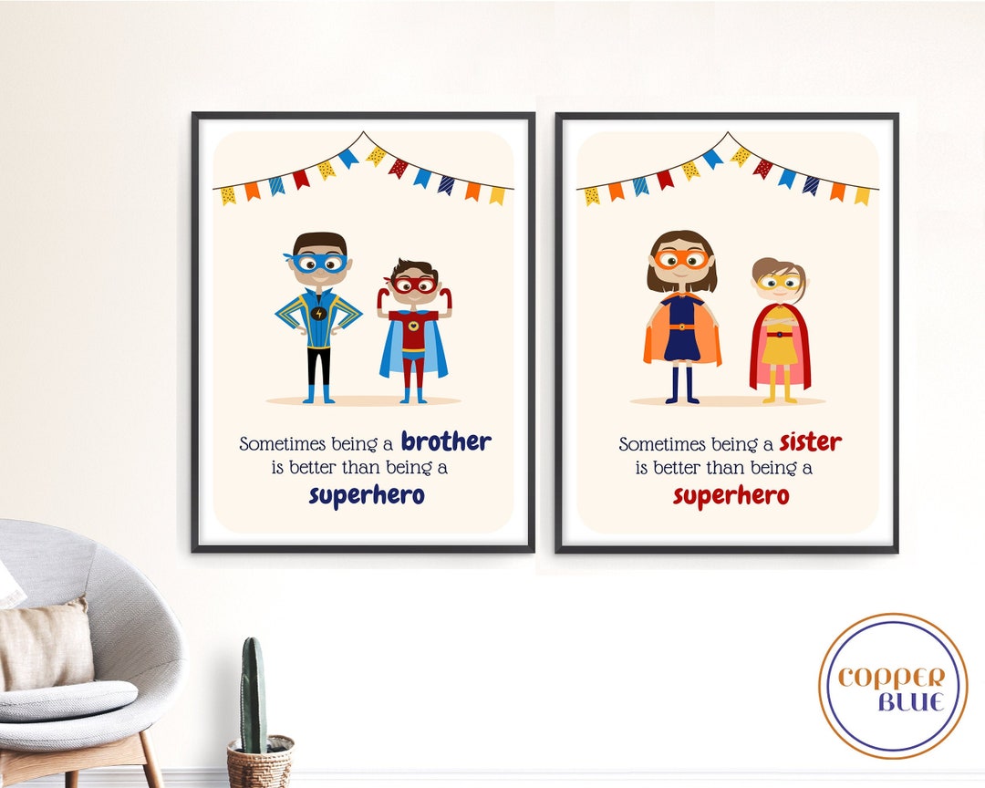 Sibling Superhero Art Print | New Brother Sister Keepsake | Better Than ...