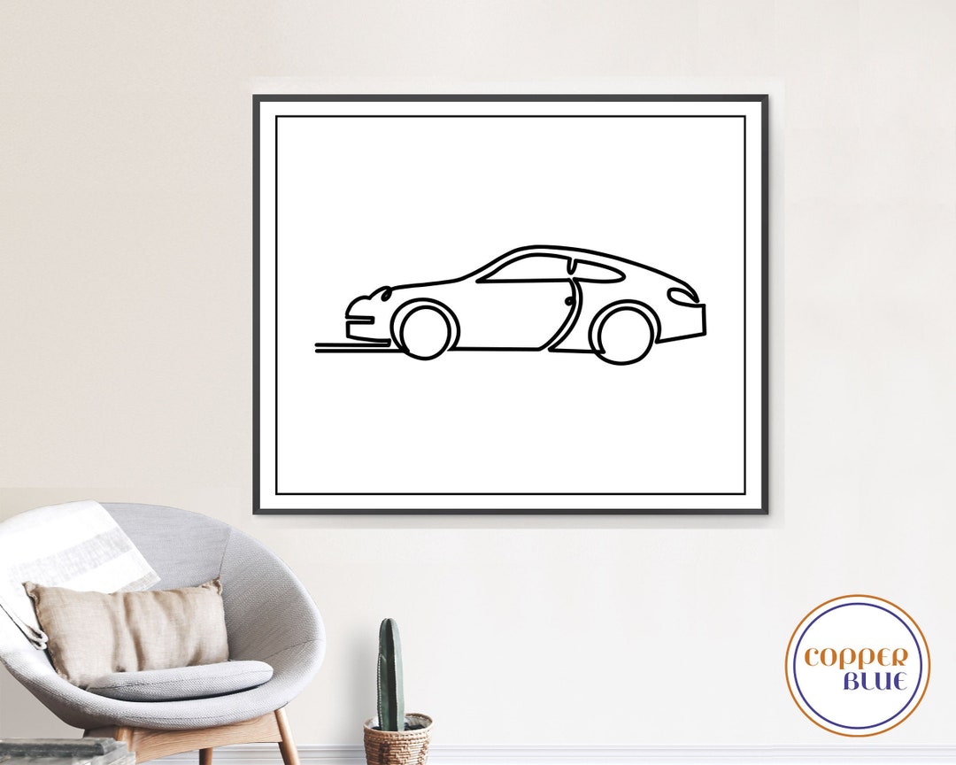 Luxury Car Line Art Print | Car Lover Wall Art | Games Room Home Decor ...