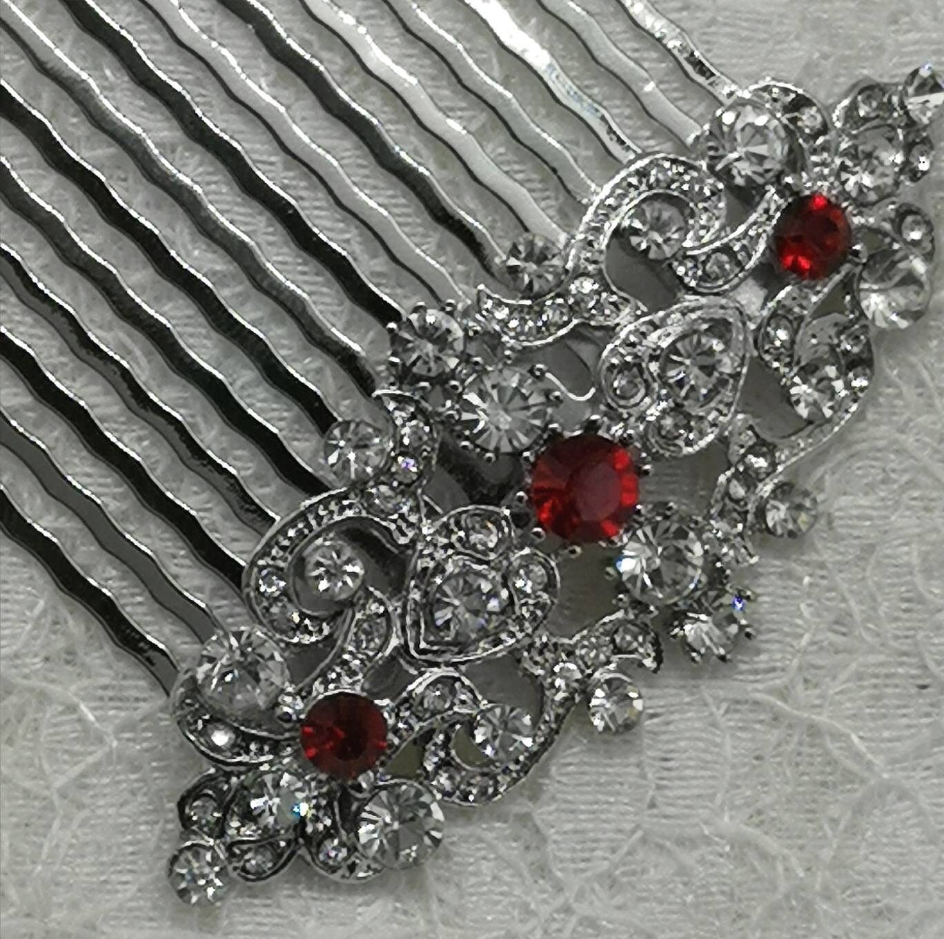 Aster Ruby Red Art Deco Vintage Style Crystal Bridal Hair Comb | Etsy