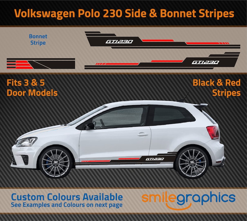 VW Volkswagen Polo GTI 230 Side & Bonnet Stripes - Other Colours ...