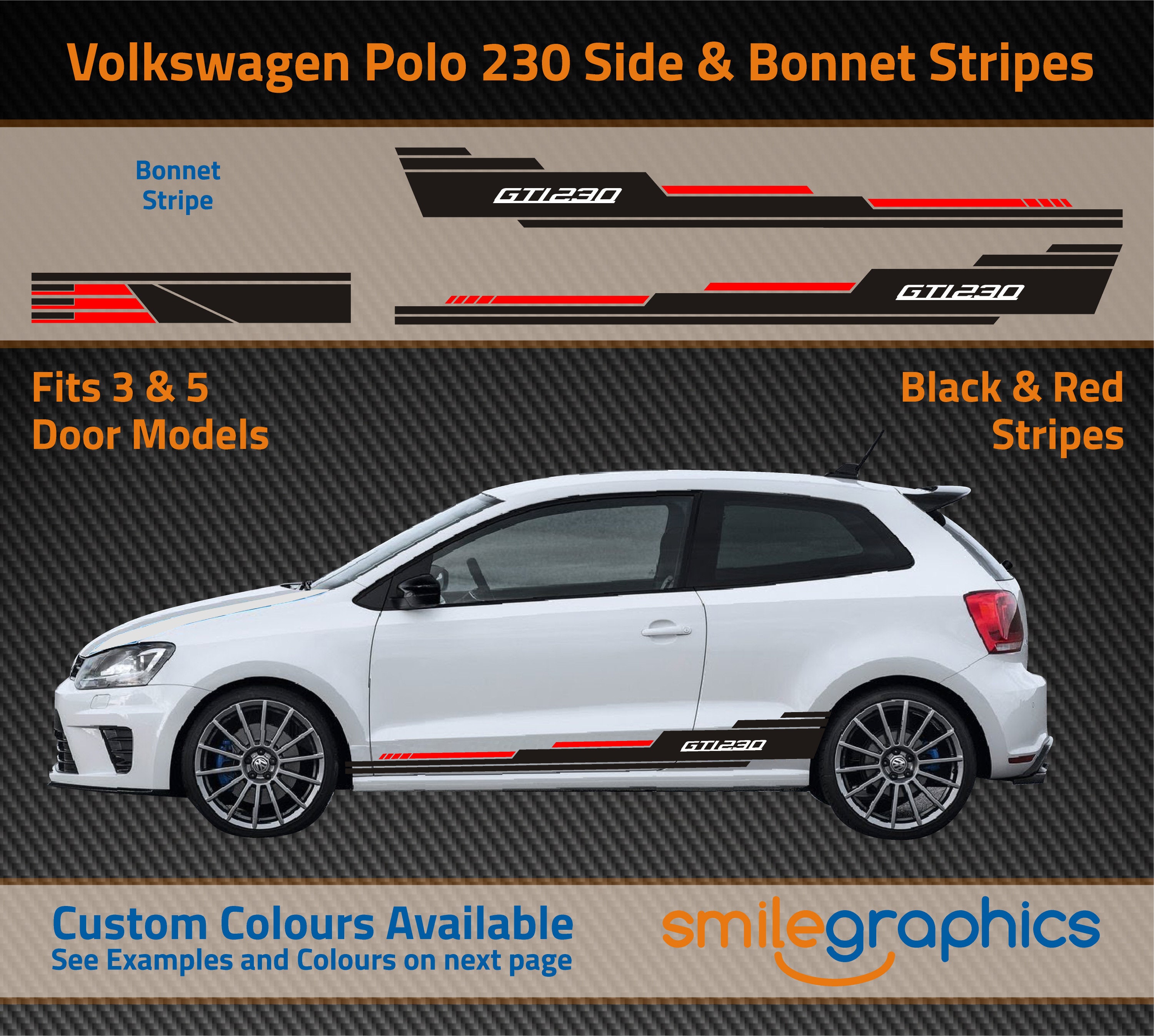 VW Volkswagen Polo GTI 230 Side & Bonnet Stripes - Other Colours ...
