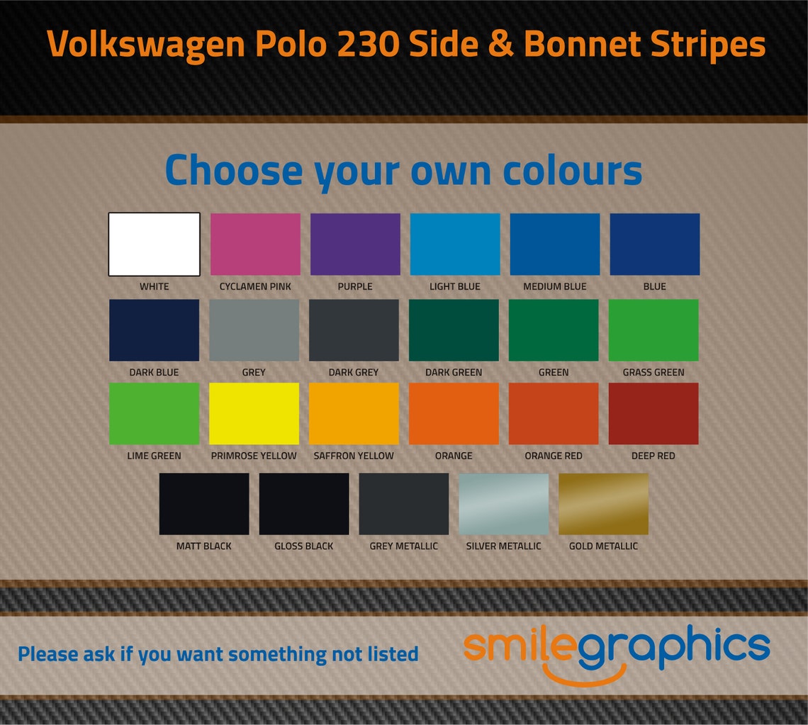 VW Volkswagen Polo GTI 230 Side & Bonnet Stripes - Other Colours ...