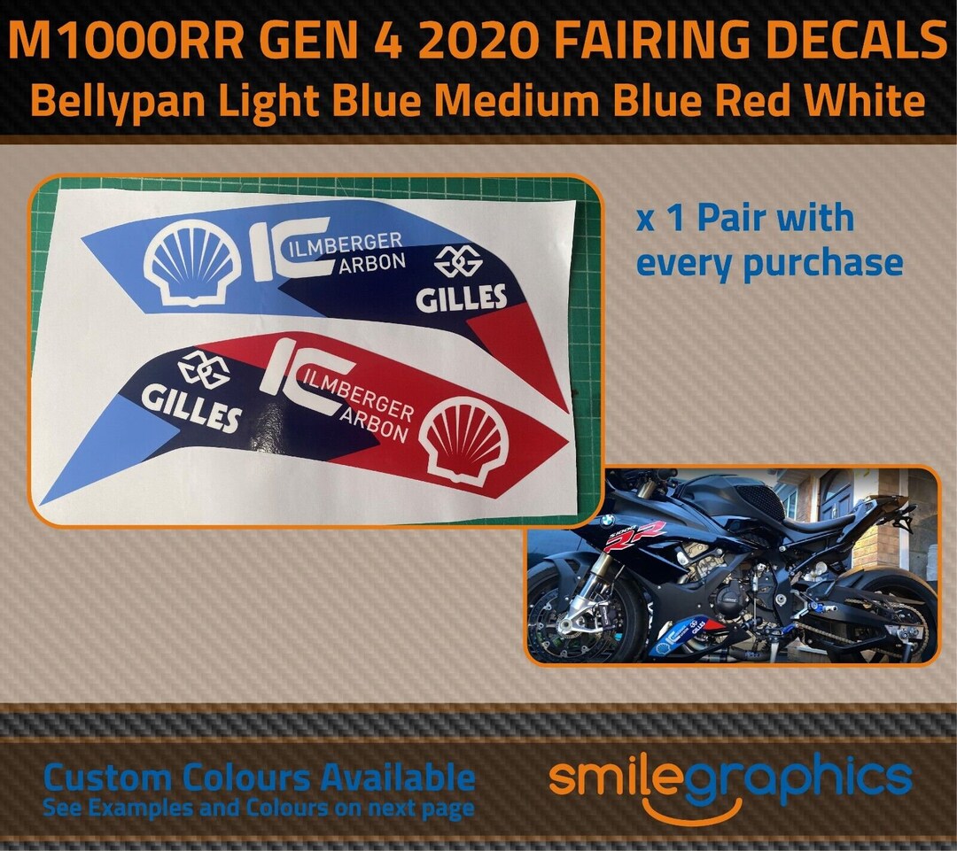 BMW S1000RR M1000RR Belly Pan Decals Gen4 Gen 4 2020 - Red White Light ...