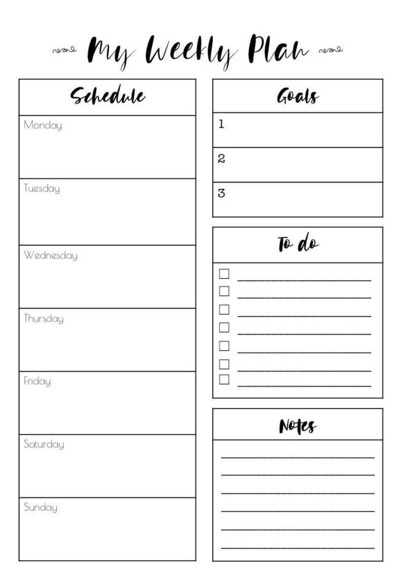 Weekly Planner Printable Planner Inserts to Do List - Etsy