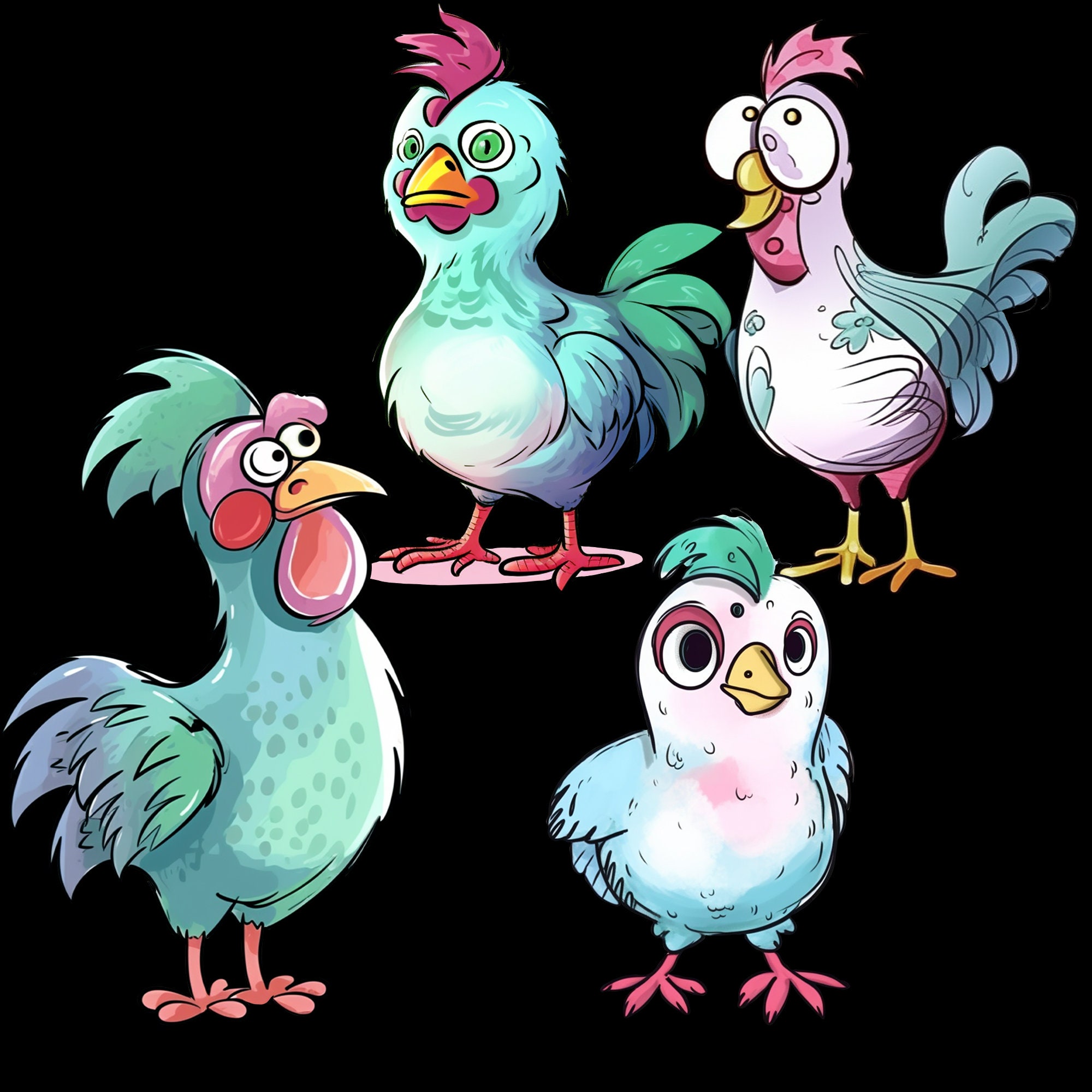 Funny Png Chicken Files for Sublimation, Colorful Easter Design Clipart ...