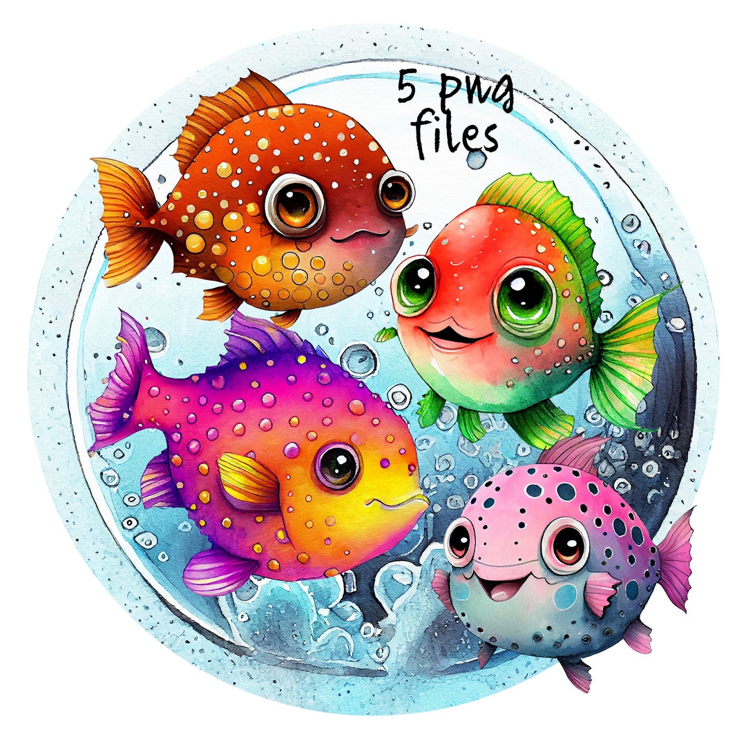 Colorful Watercolor Fish Clipart - Digital Download PNG for Crafts and ...