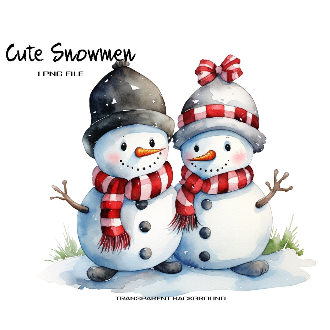 Cute Snowmen Watercolor PNG Clipart With Transparent Background - Etsy
