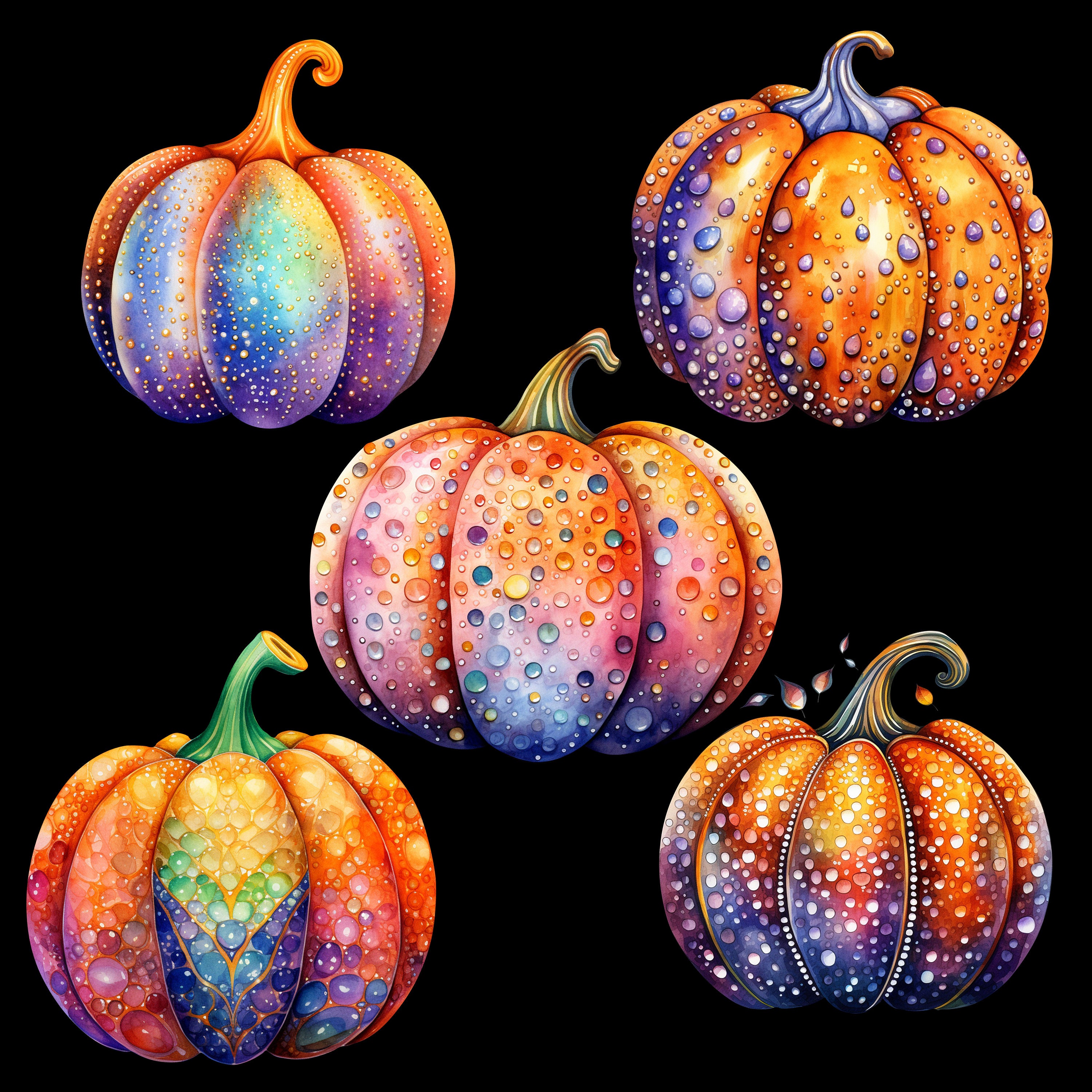 Colorful Watercolor Pumpkins Clipart Set of 5 Images - Etsy