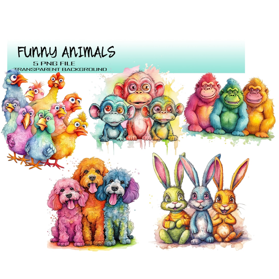 Png Funny Animal Clipart Set. Colorful Watercolor Dog Digital File for ...