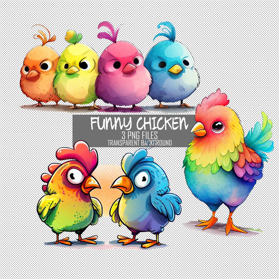 Png Chicken Files for Sublimation, Colorful Easter Design Clipart Set ...