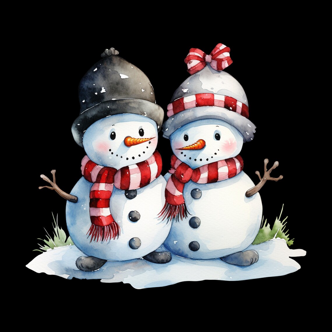 Cute Snowmen Watercolor PNG Clipart With Transparent Background - Etsy