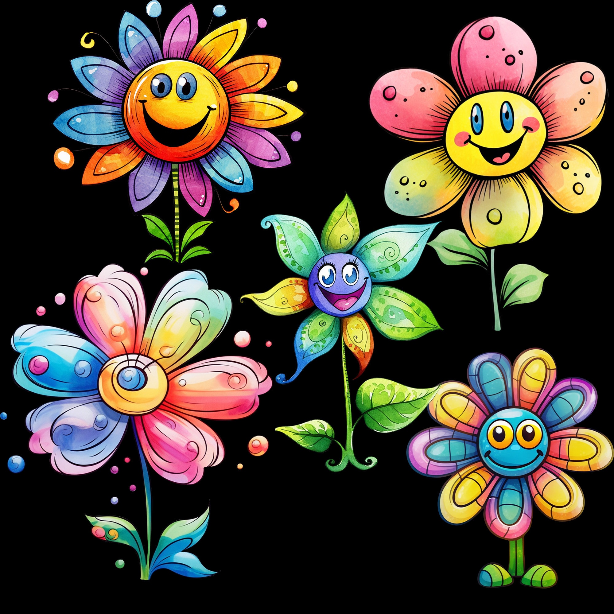 Happy Summer Vibes in Colorful Watercolor Flowers PNG Clipart Set - Etsy