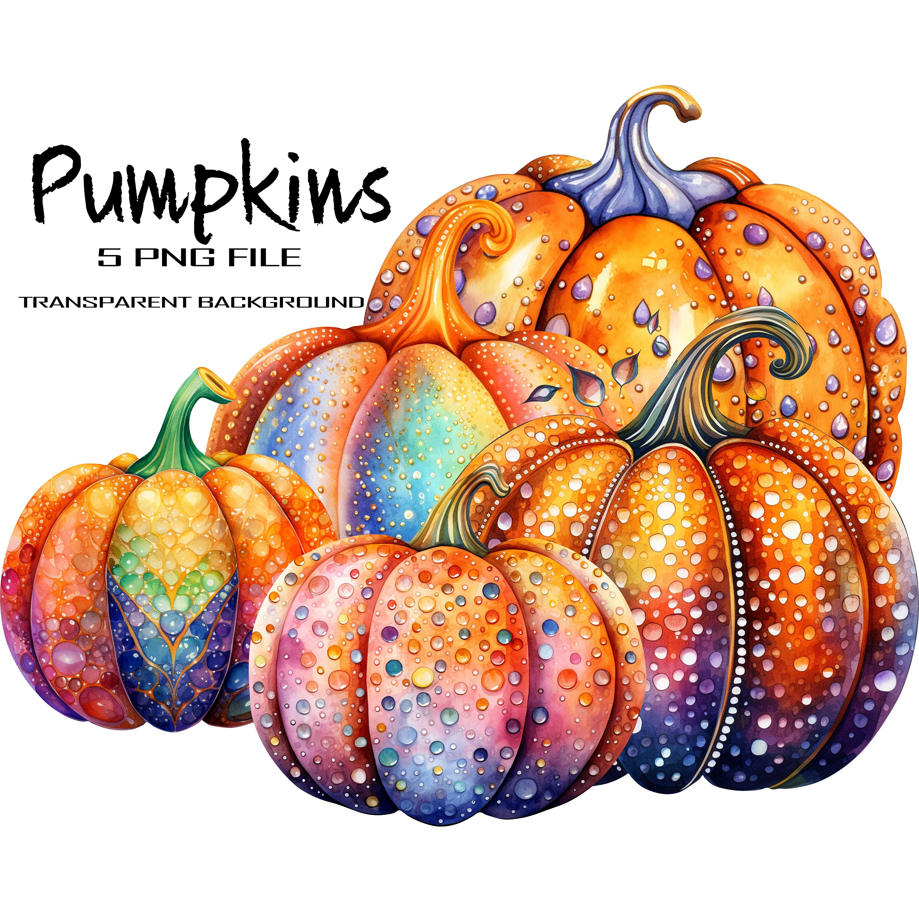 Colorful Watercolor Pumpkins Clipart Set of 5 Images - Etsy