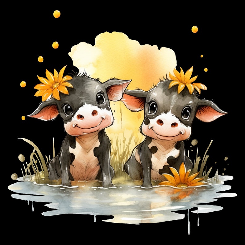 Animal Clipart Set of 4 Summer Time in a Farm Sheep, Little Cow, and ...