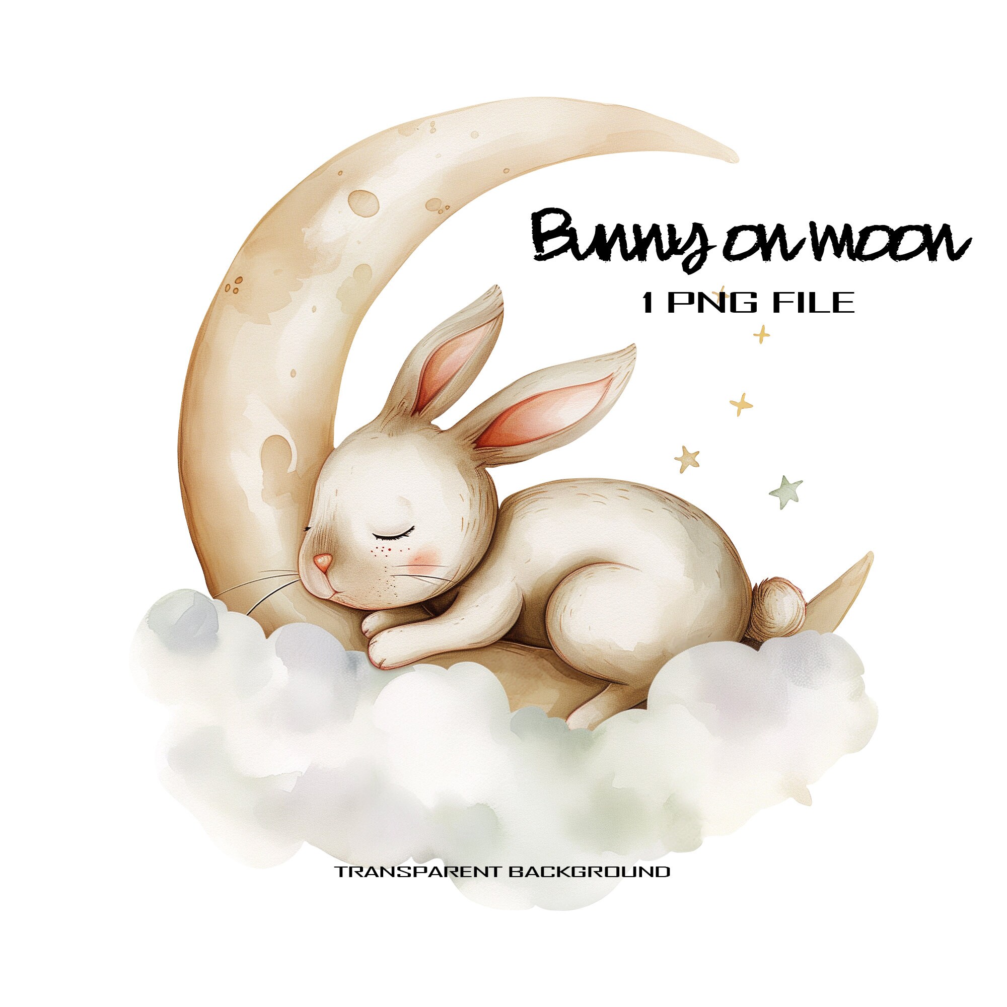 Cute Animal Clipart, Bunny on Moon for Baby Room - Etsy