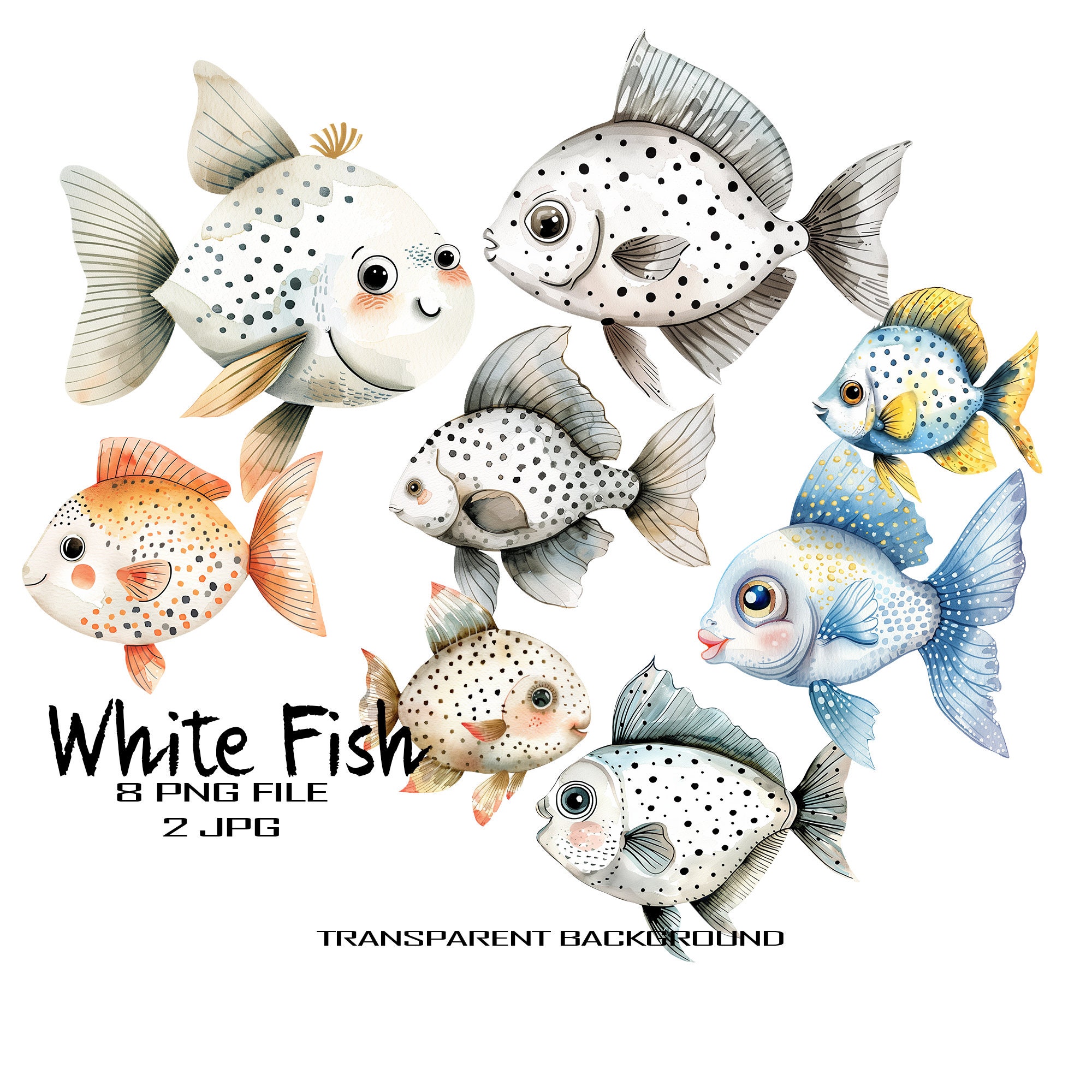 Watercolor Fish Clipart Set With Underwater Background - Etsy