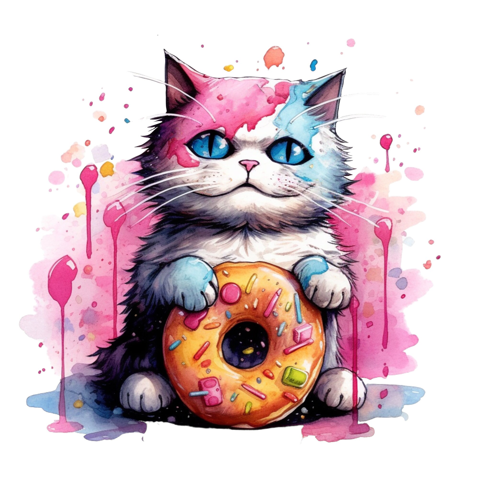 Sweet Treats: Adorable Watercolor Cat Clipart With Donuts - Etsy