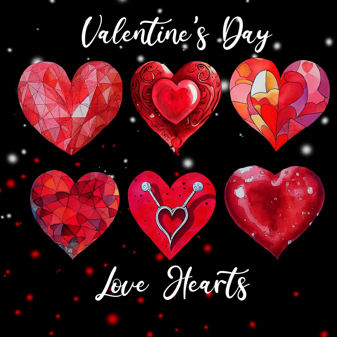 Valentine's Day Love Hearts Png, Digital Art, Watercolor Drawing - Etsy