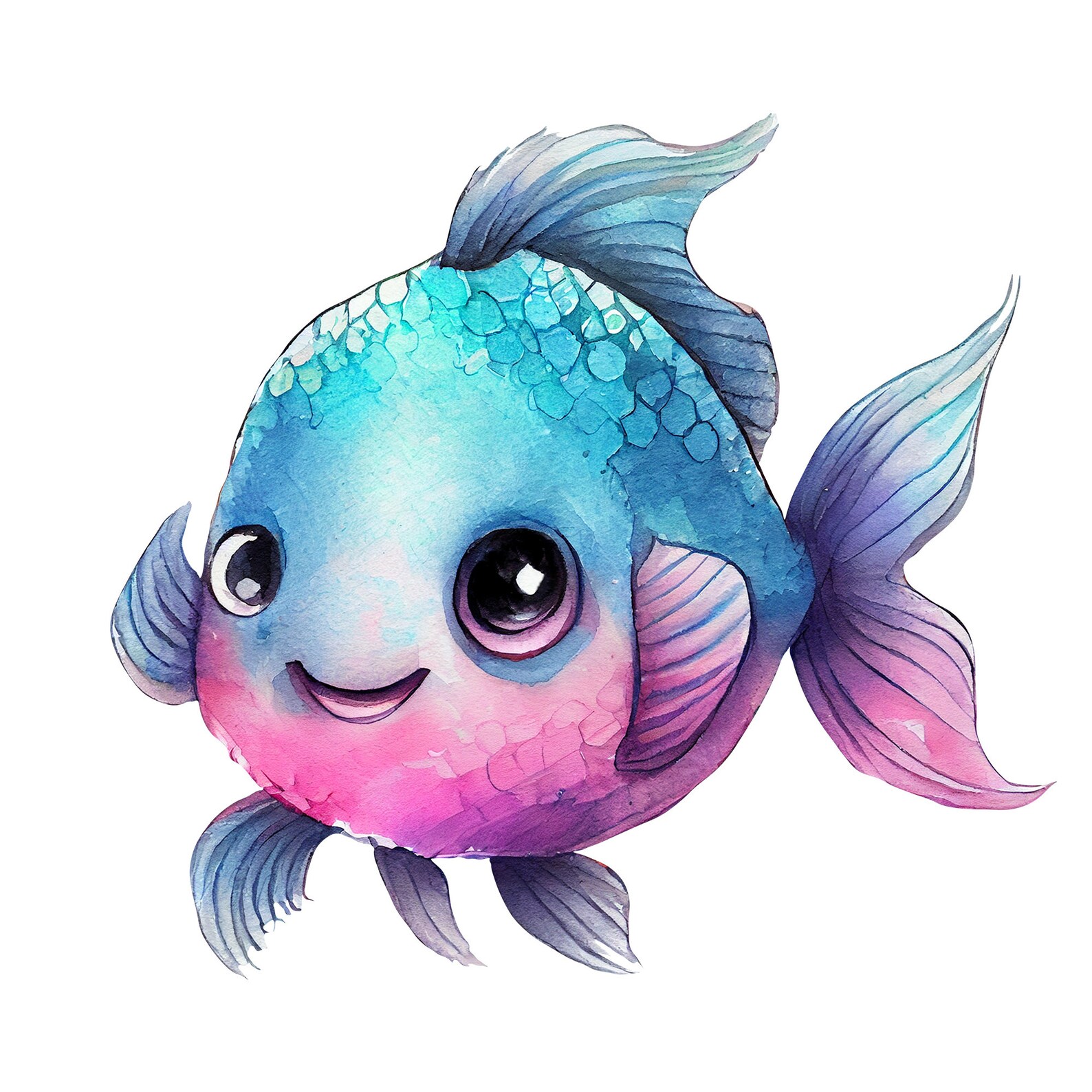 Fish PNG Colorful Funny Watercolor Drawing Set. Cute Fish Png Clipart ...