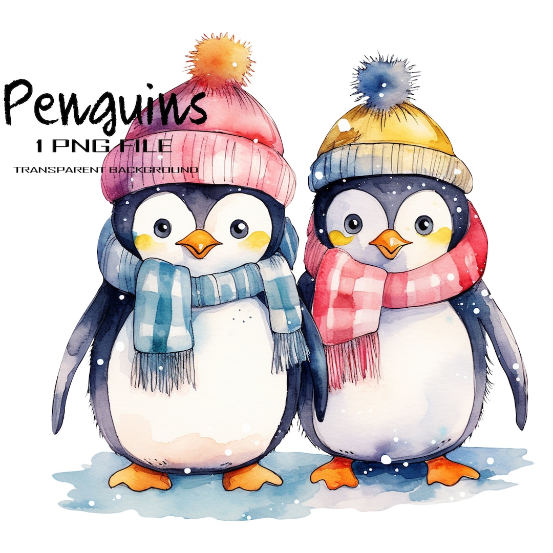 Penguins Watercolor Clipart, Winter PNG Instant Download File - Etsy
