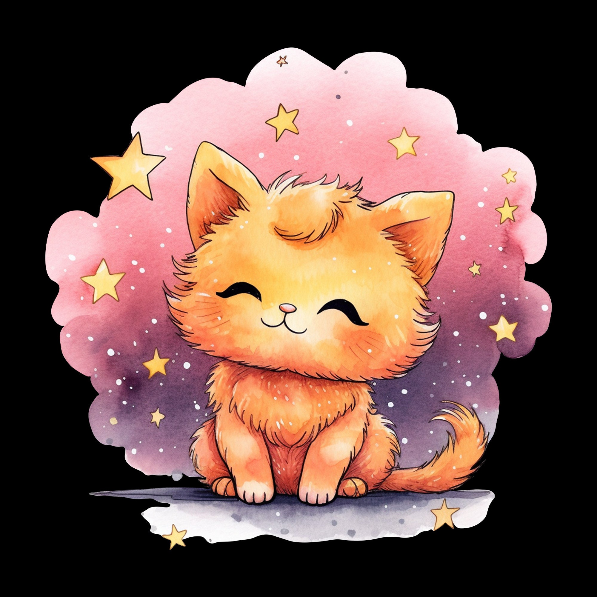 Adorable Watercolor Cat Clipart, Funny Animal PNG File for Crafting ...