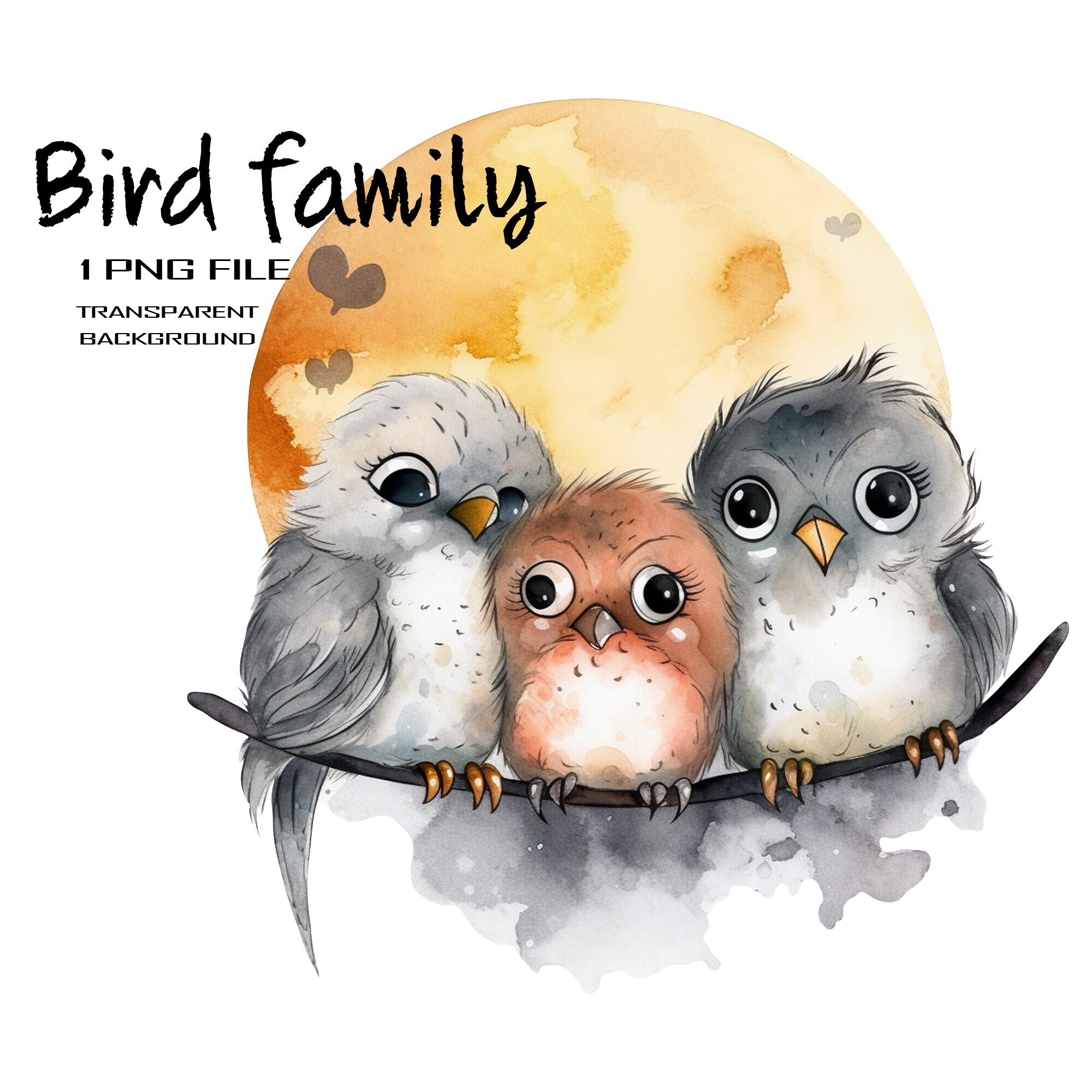 Cute Spring Bird Family PNG Clipart, Digital Art Watercolor Bird and ...