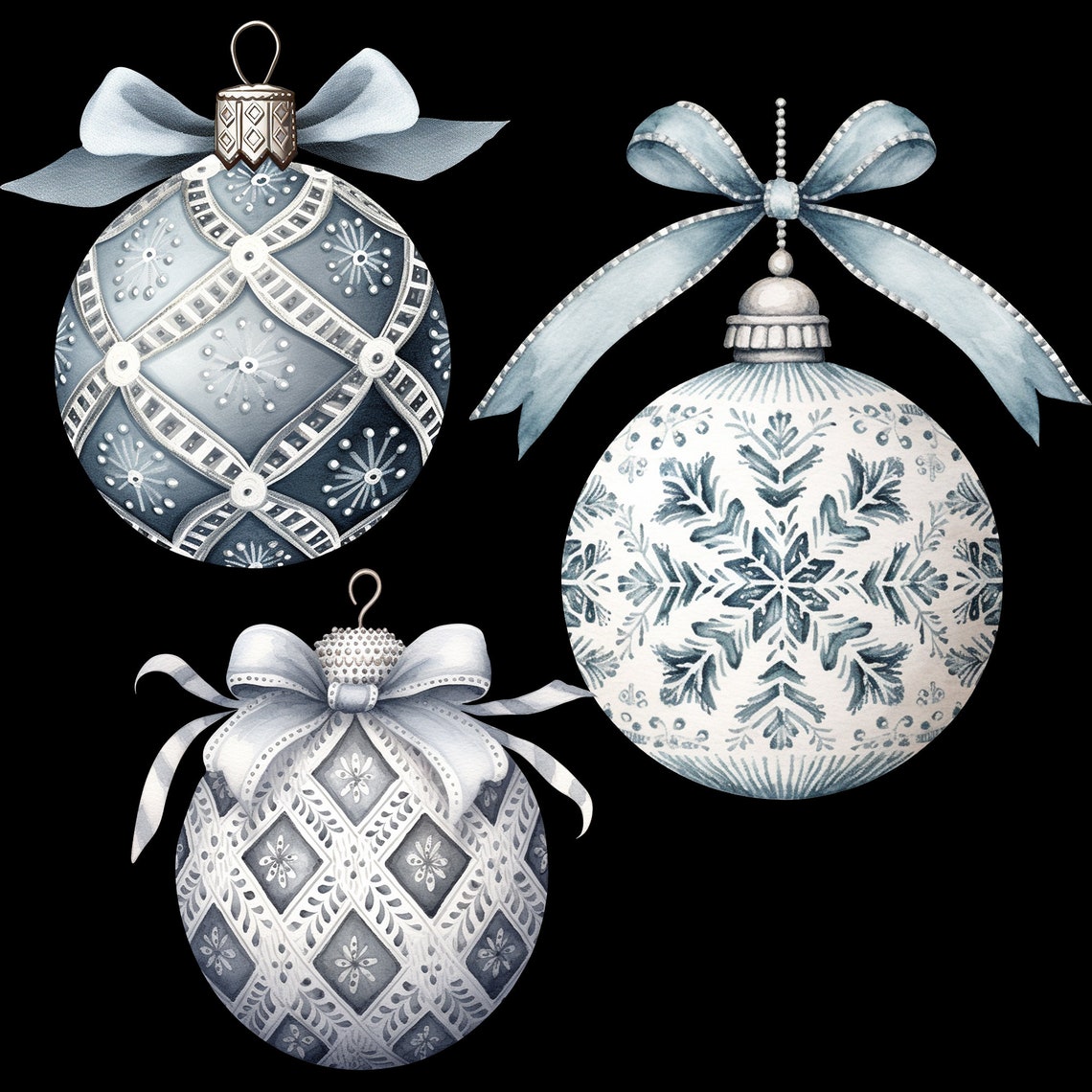Christmas Tree Ornaments Clipart Set of 3 PNG Images - Etsy