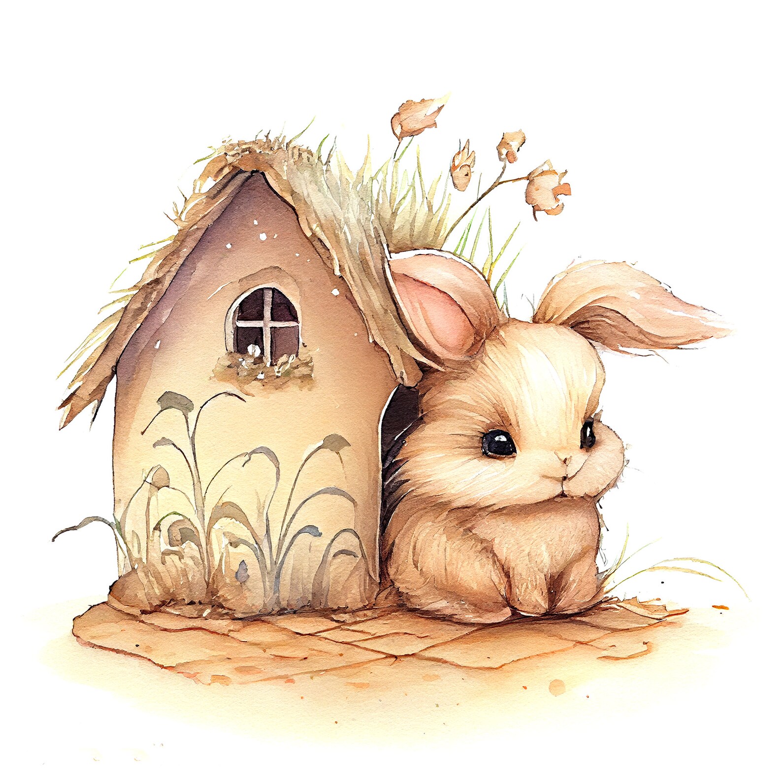 Cute Bunny House Jpg Digital Fails, Funny Animals Watercolors Drawing ...