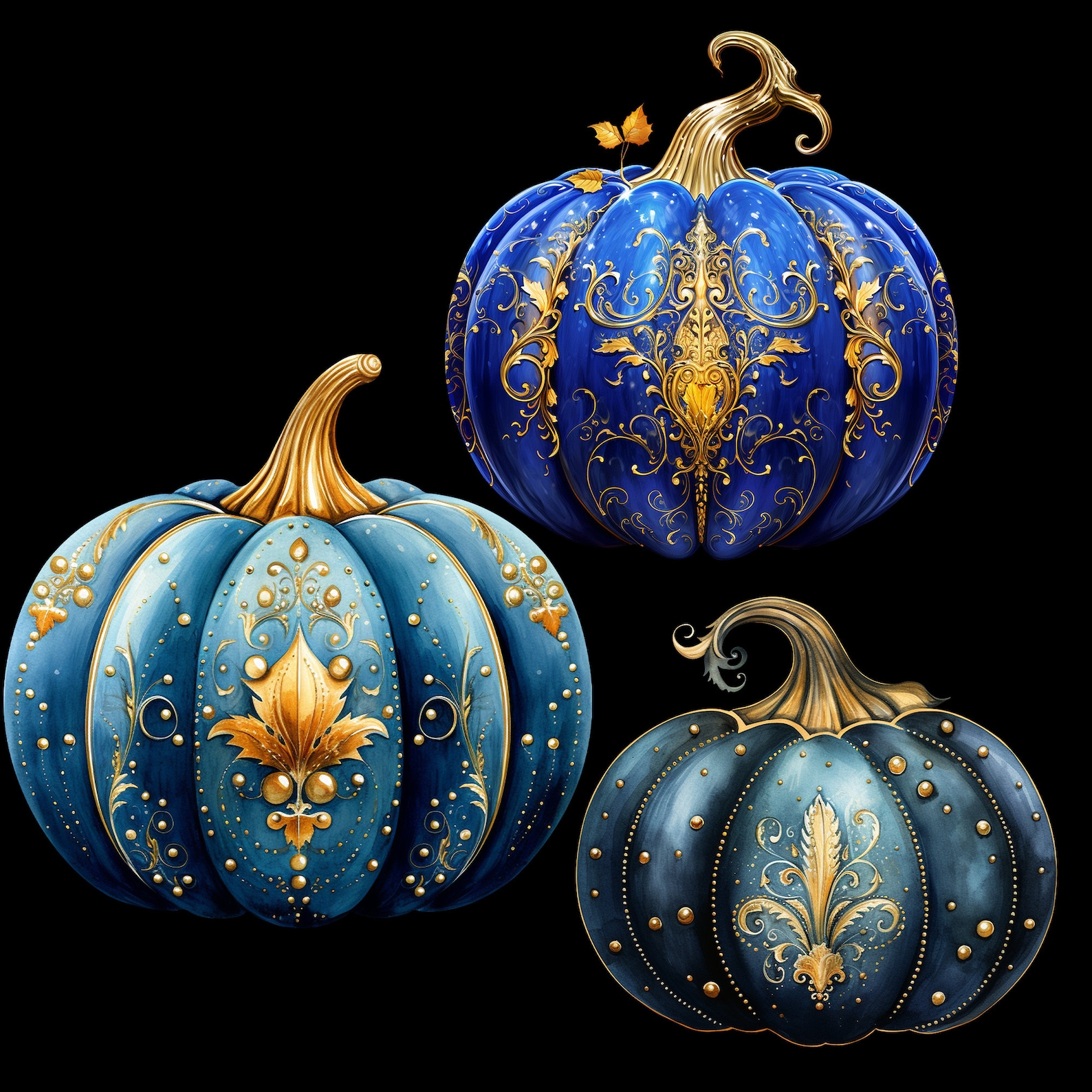 Watercolor Pumpkins PNG Clipart in Blue Color With Transparent ...