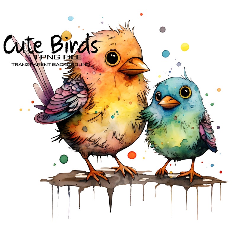 Cute Bird Clipart Watercolor PNG Instant Download File - Etsy