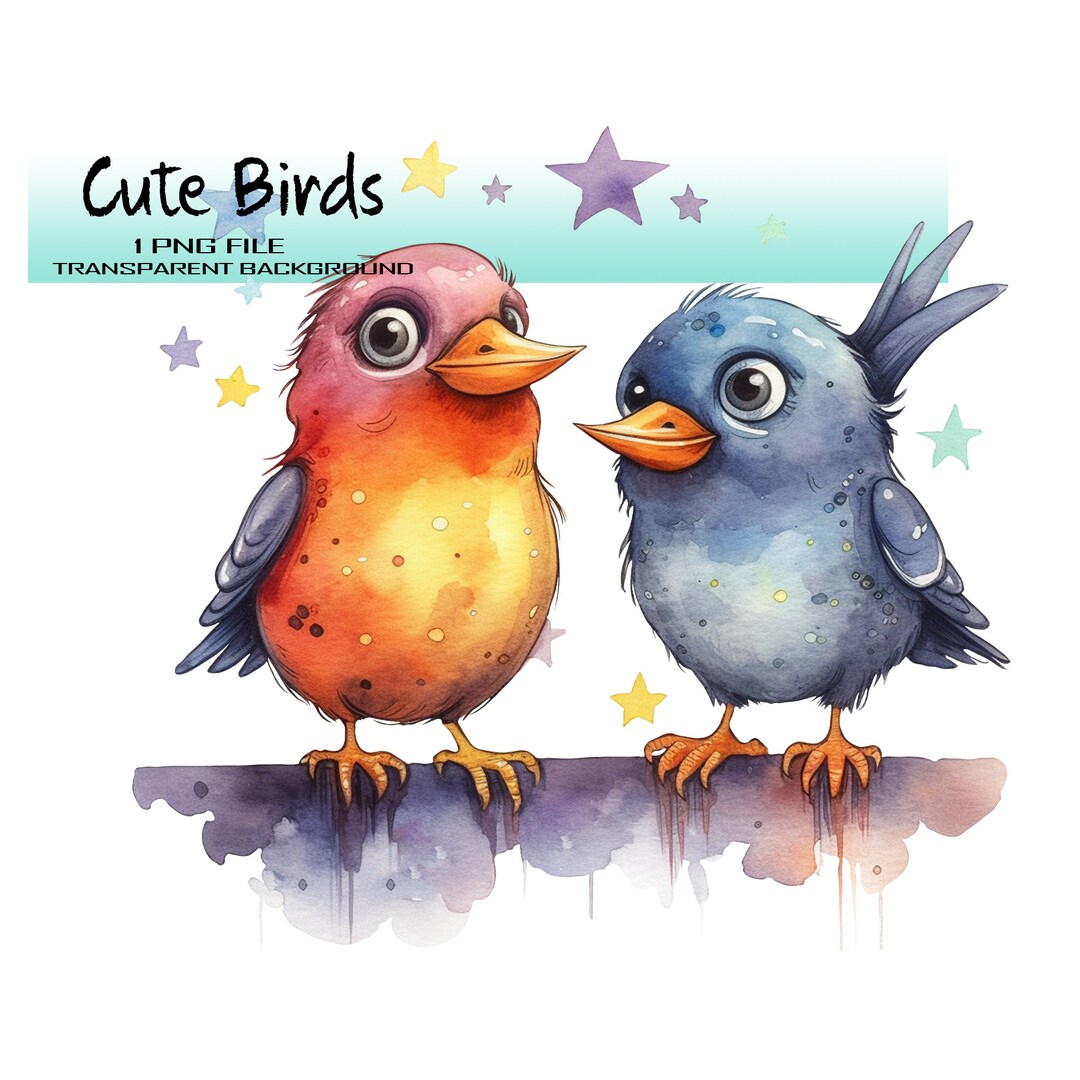 Whimsical Watercolor Bird Clipart - Funny Animal Illustrations - Etsy