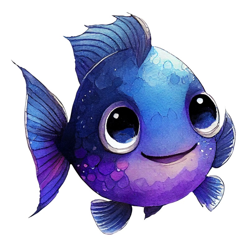 Fish PNG Colorful Funny Watercolor Drawing Set. Cute Fish Png Clipart ...