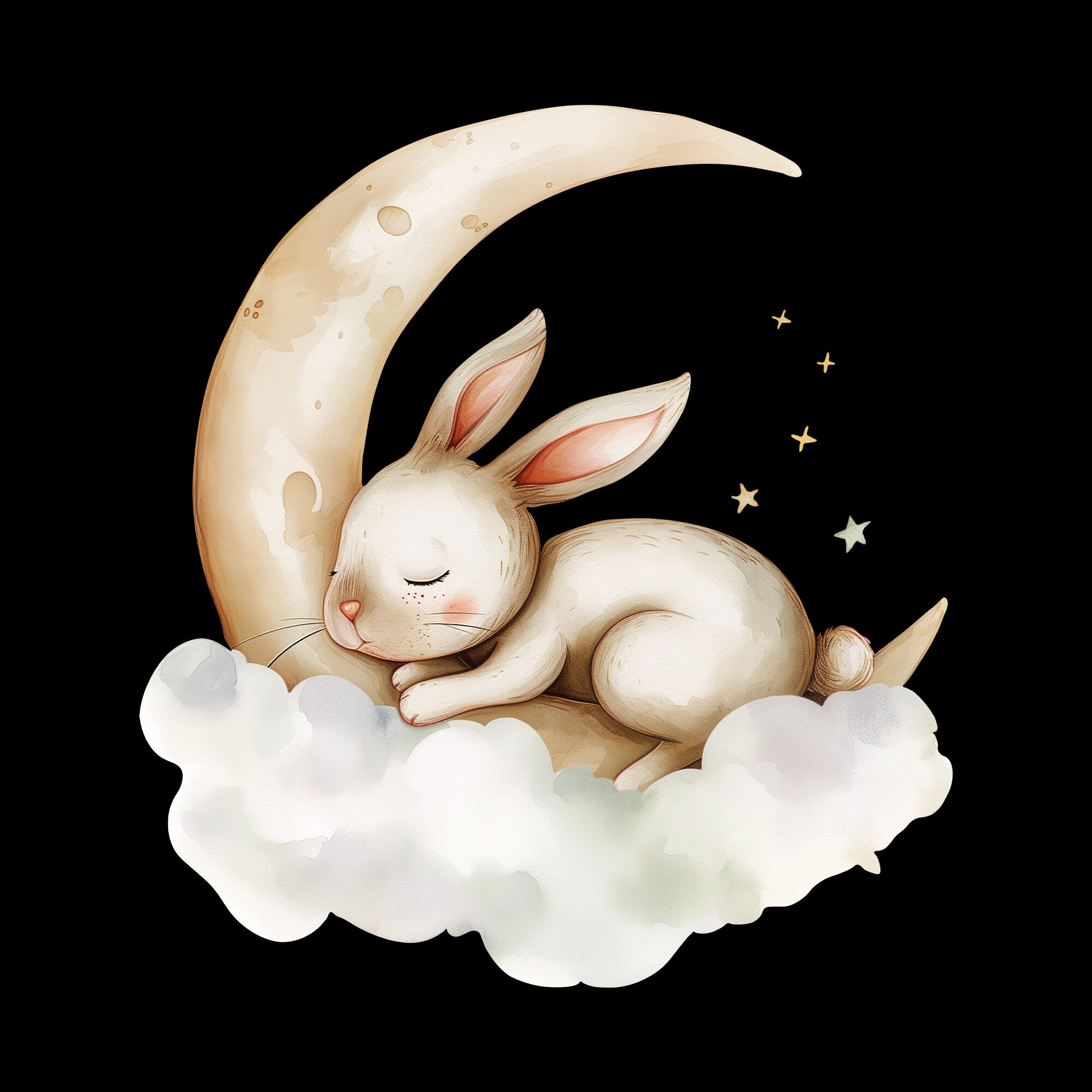 Cute Animal Clipart, Bunny on Moon for Baby Room - Etsy