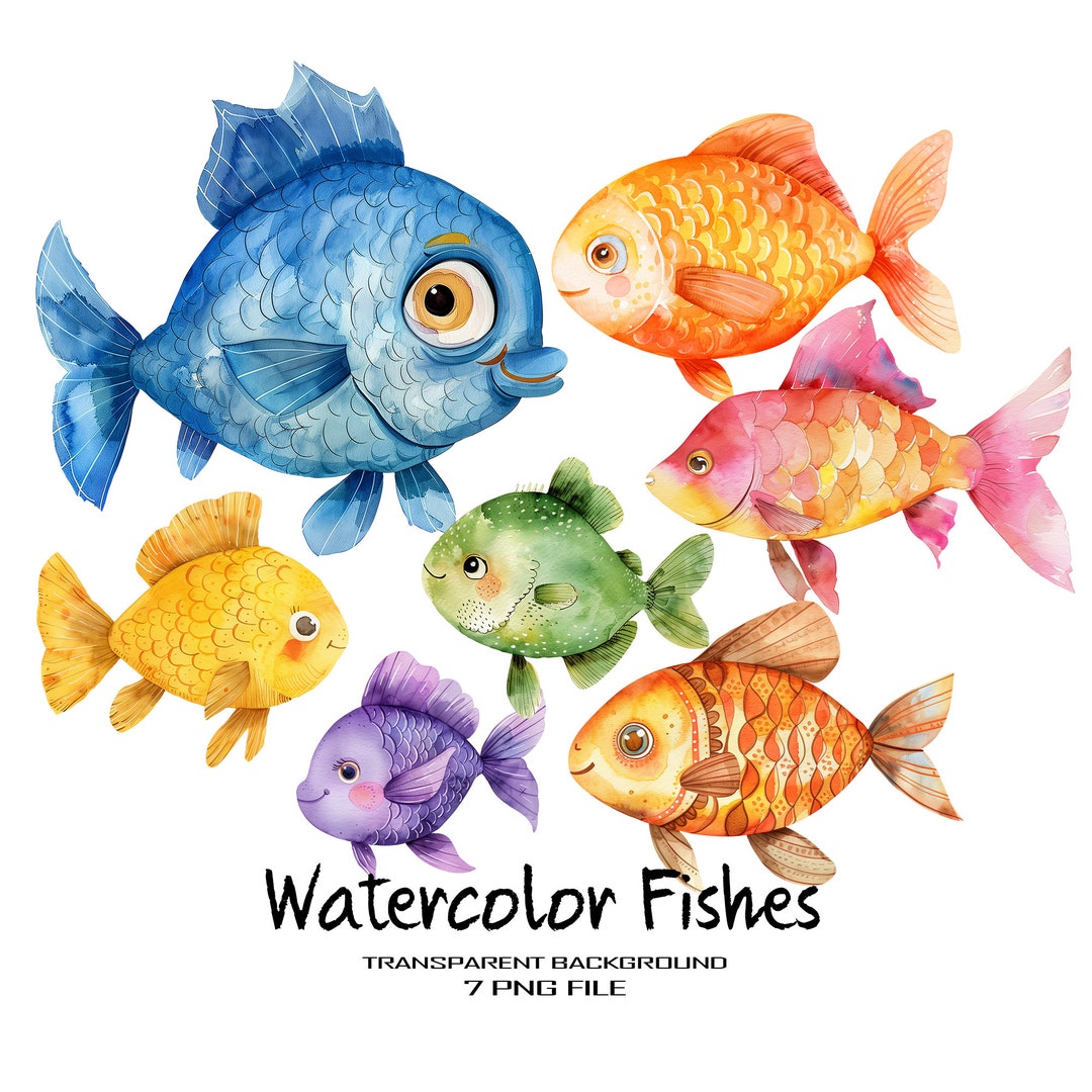 Watercolor Fish PNG Clipart Set With Transparent Background - Etsy