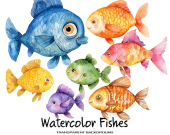 5 Seawater Fish Watercolor Transparent PNG Watercolor Background ...