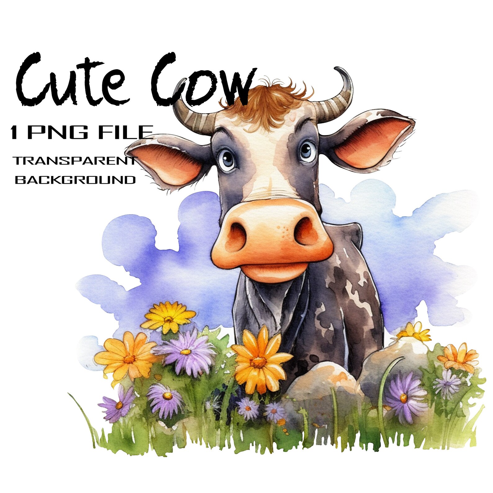 Funny Cow PNG Watercolor Clipart - Etsy