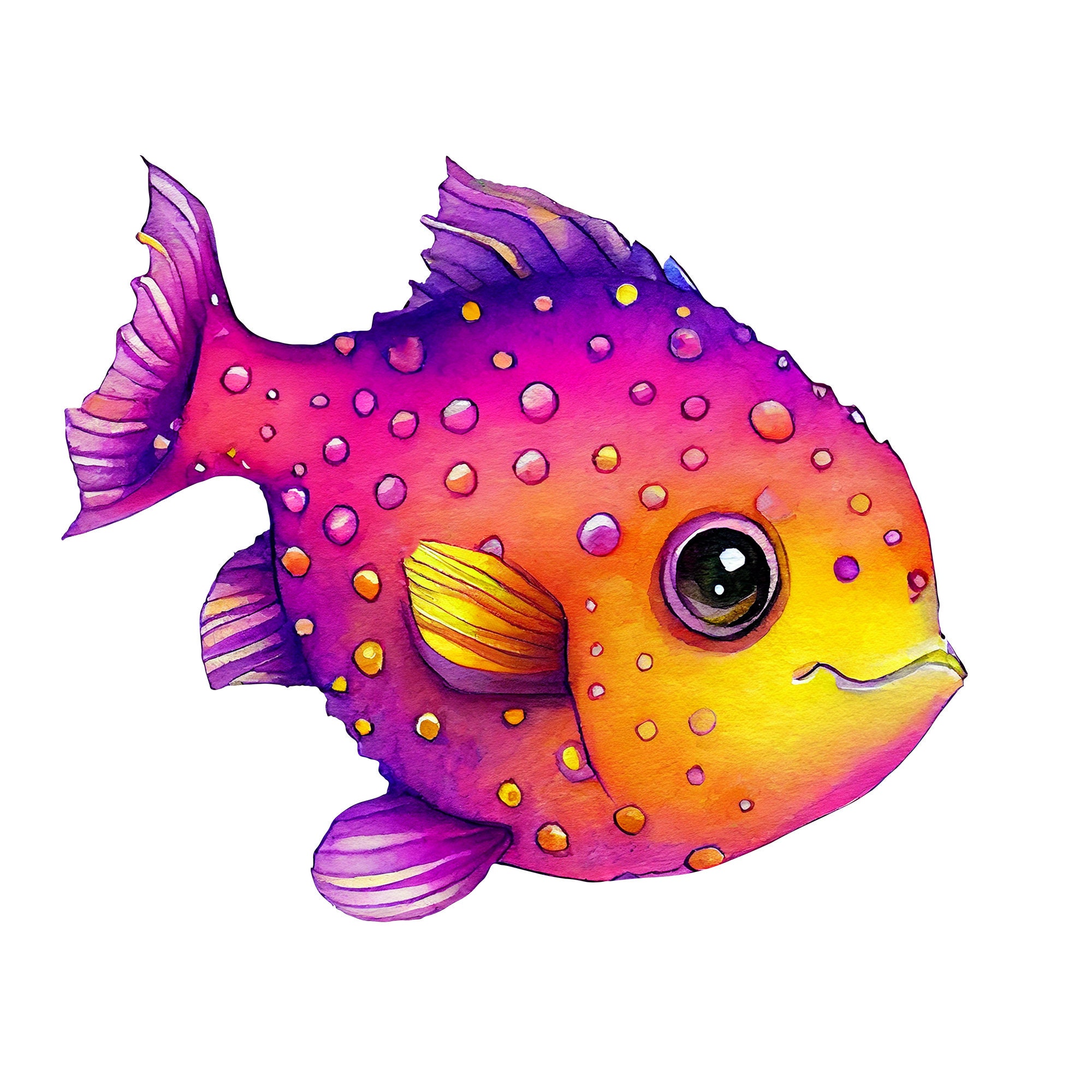Colorful Watercolor Fish Clipart Digital Download PNG for Crafts and ...