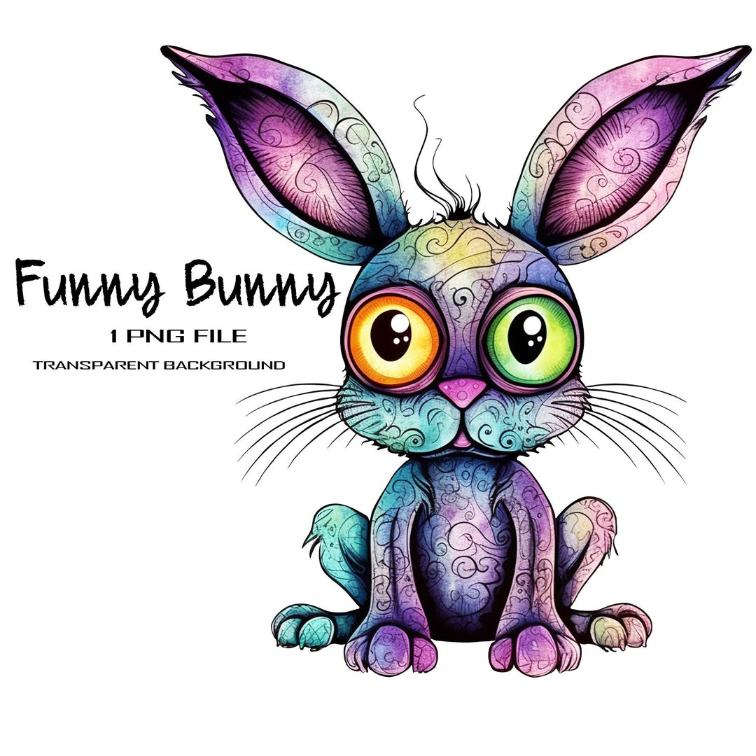 Funny Animal Clipart, Bunny PNG Colorful Whimsical Digital Art Image ...