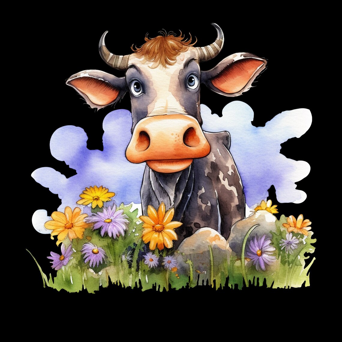 Funny Cow PNG Watercolor Clipart - Etsy