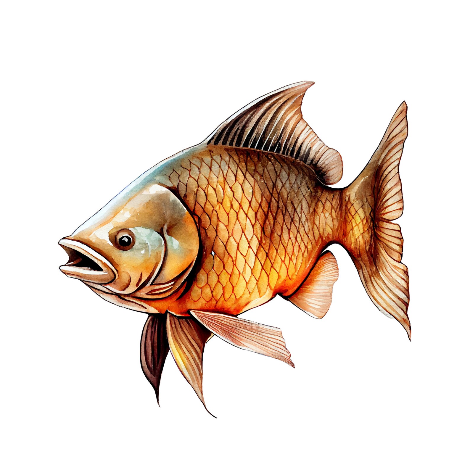 Carp Fish Watercolor Digital Art Clipart PNG File Set of 4 Carp Images ...