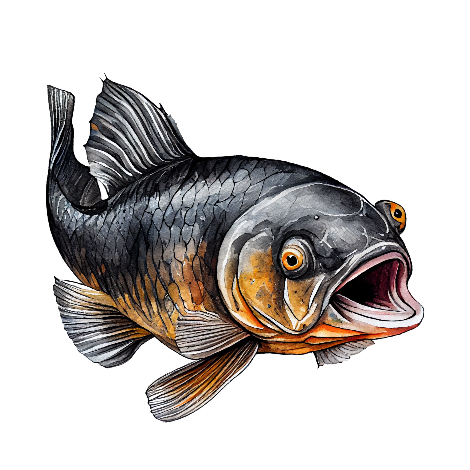 Carp Fish Watercolor Digital Art Clipart PNG File Set of 4 Carp Images ...