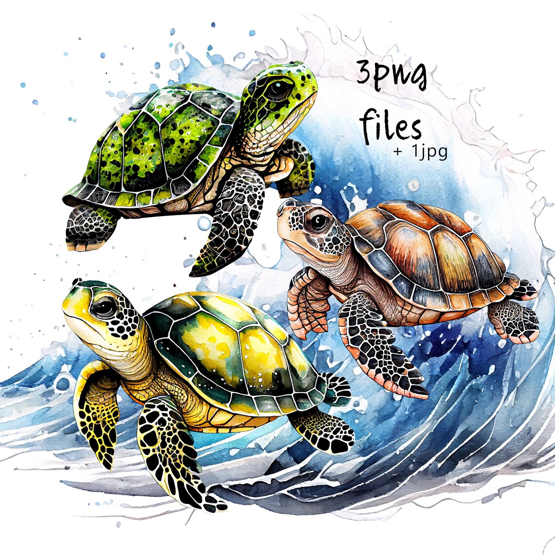 Sea Turtle and Ocean Waves Clipart Digital Download PNG for Crafts and ...
