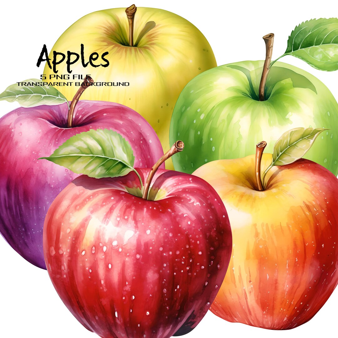 Fall Decor Watercolor Apple Clipart Set of 5 PNG Images - Etsy