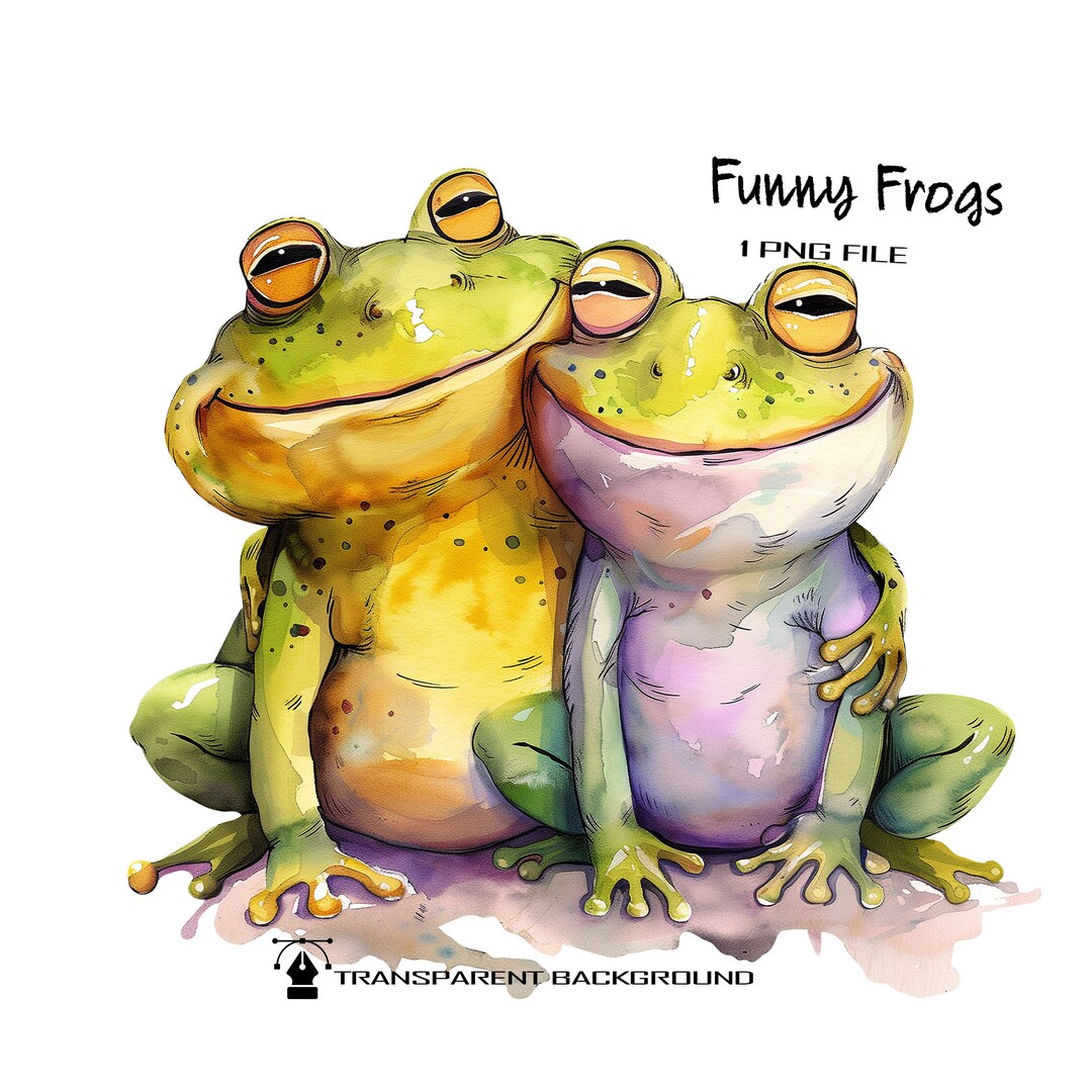 Funny Frogs Watercolor Clipart, Transparent PNG, Digital Frogs - Etsy