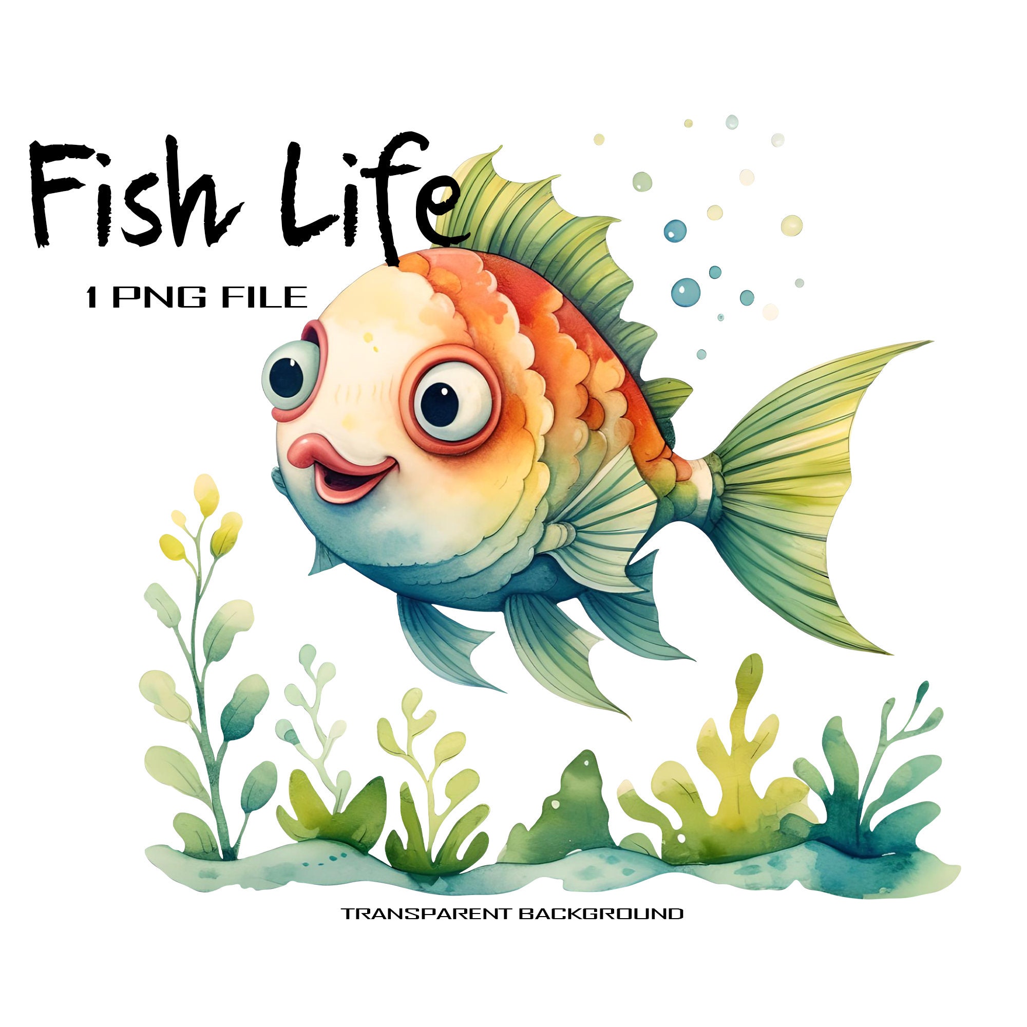 Fish Clipart, Funny PNG Underwater Animal Life - Etsy