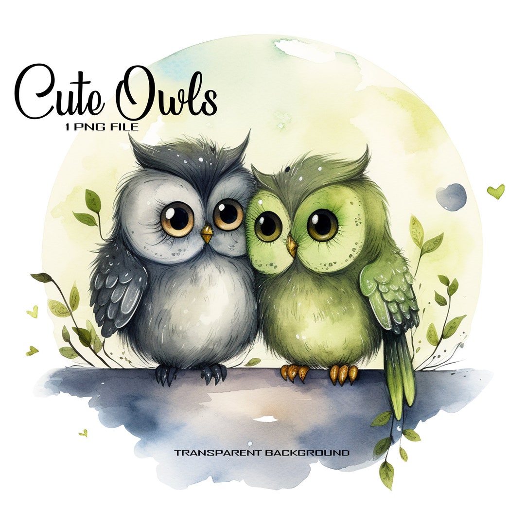 Watercolor Cute Owls Clipart With Transparent Background - Etsy