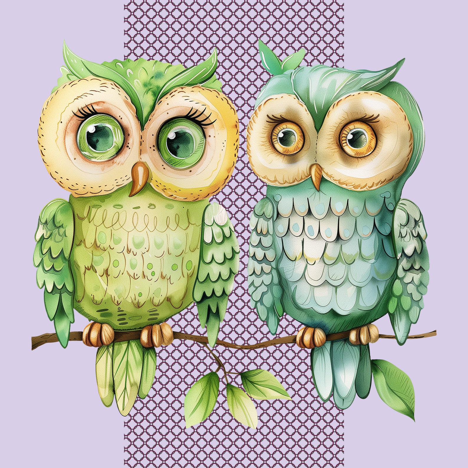 Spring Owls Watercolor PNG Clipart With Transparent Background - Etsy