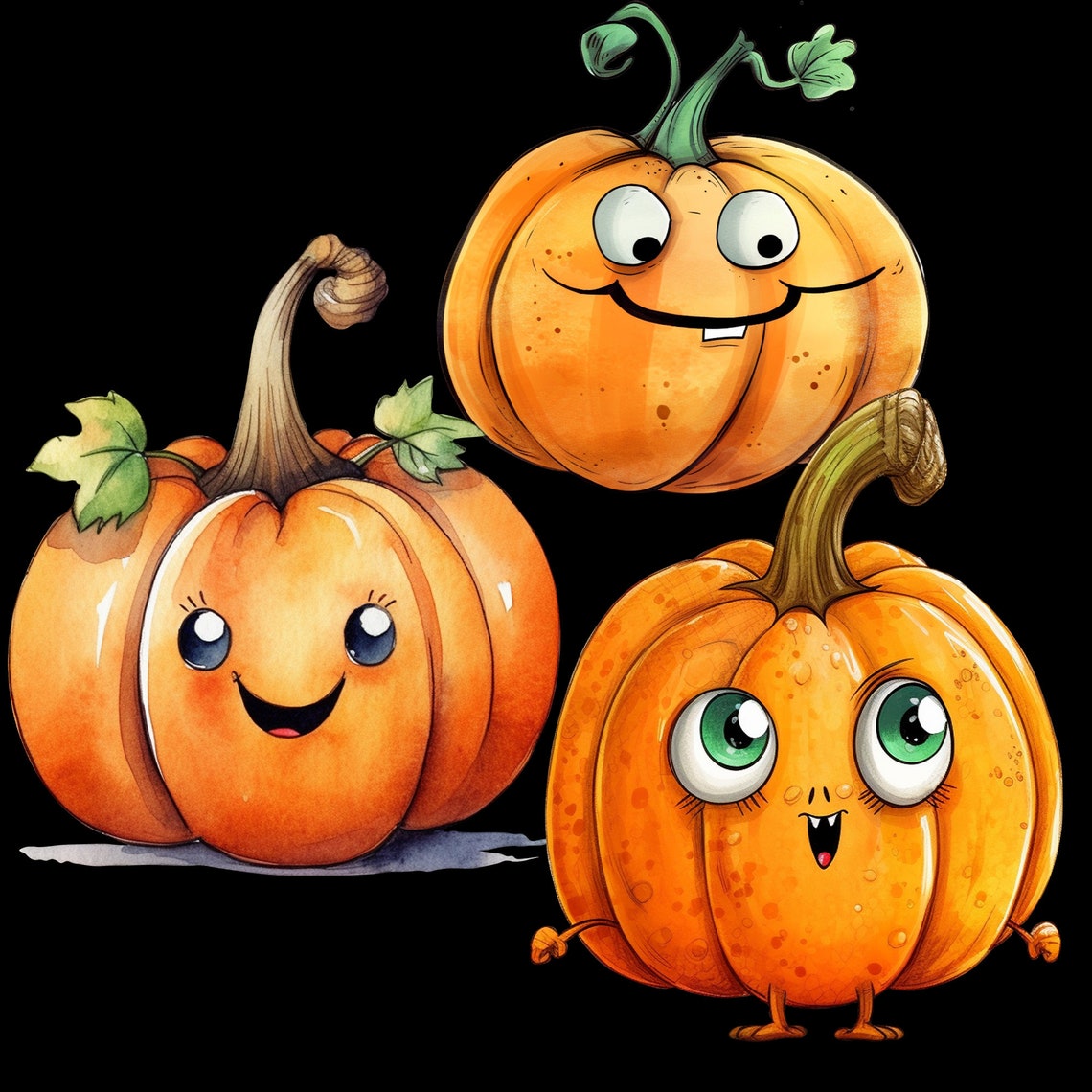 Watercolor Pumpkin PNG Clipart Funny Halloween Clip Art - Etsy